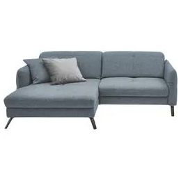 Ecksofa SET ONE BY Musterring "SO 4400 V" Sofas Gr. B/H/T: 259cm x 84cm x 167cm, Struktur weich AMSTERDAM, Recamiere links, mit Armteilverstellung-ohne Kopfteilverstellung-ohne Sitting-Bett motorisch, blau (blau/grau) wahlweise mit motorischer Bettfunktion & Kopfverstellung, Fuß schwarz