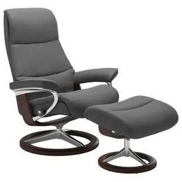 Relaxsessel stressless "View" Sessel Gr. Leder BATICK, Cross Base Braun, Relaxfunktion-Drehfunktion-PlusTMSystem-Gleitsystem-BalanceAdaptTM, B/H/T: 78cm x 108cm x 78cm, grau (grau batick) mit Signature Base, Größe S,Gestell Braun