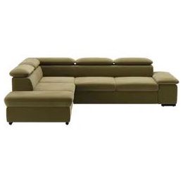 Sit & More Ecksofa SIT & MORE "Alcudia L-Form" Sofas Gr. B/H/T: 272cm x 73cm x 226cm, Soft clean, Ottomane links, mit Kopfteilverstellung-mit Armteilverstellung-mit Bettfunktion, grün (olive) wahlweise mit Bettfunktion