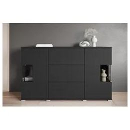 Sideboard Inosign "Kenia" Sideboards Gr. B/H/T: 150 cm x 88,9 cm x 39,5 cm, schwarz (graphite matt) Sideboard mit 3 Schubladen, 6 Fächern, Glastüren, Breite 150 cm