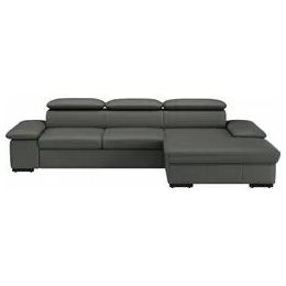 Sit & More Ecksofa SIT & MORE "Alcudia L-Form" Sofas Gr. B/H/T: 286cm x 73cm x 174cm, NaturLEDER, Recamiere rechts, mit Kopfteilverstellung-mit Armteilverstellung-mit Bettfunktion-Rücken echt Leder, grau (anthrazit) wahlweise mit Bettfunktion