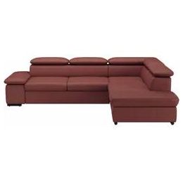 Sit & More Ecksofa SIT & MORE "Alcudia L-Form" Sofas Gr. B/H/T: 272cm x 73cm x 226cm, NaturLEDER, Ottomane rechts, mit Kopfteilverstellung-mit Armteilverstellung-mit Bettfunktion-Rücken echt Leder, rot (merlot) wahlweise mit Bettfunktion