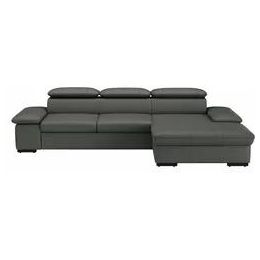 Sit & More Ecksofa SIT & MORE "Alcudia L-Form" Sofas Gr. B/H/T: 286cm x 73cm x 174cm, NaturLEDER, Recamiere rechts, mit Kopfteilverstellung-mit Armteilverstellung-mit Bettfunktion-Rücken Spannstoff, grau (anthrazit) wahlweise mit Bettfunktion