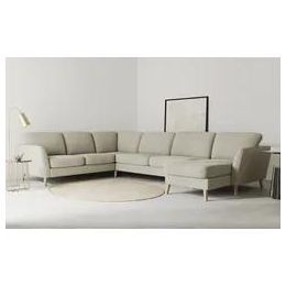 Wohnlandschaft Home Affaire "MARSEILLE XXL 349cm, U-Form, Ottomane rechts/links wählbar" Sofas Gr. B/H/T: 349cm x 88cm x 242cm, Webstoff fein, Ottomane rechts, grau (warm grey) Massivholzbeine aus Eiche, In verschieden Bezügen und Farbvarianten