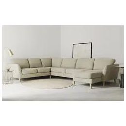 Wohnlandschaft Home Affaire "MARSEILLE XXL 349cm, U-Form, Ottomane rechts/links wählbar" Sofas Gr. B/H/T: 349cm x 88cm x 242cm, Flachgewebe, Ottomane rechts, braun (cappuccino) Massivholzbeine aus Eiche, In verschieden Bezügen und Farbvarianten