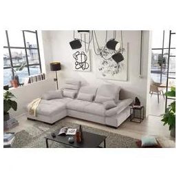 Ecksofa SET ONE BY Musterring "SO4100 V" Sofas Gr. B/H/T: 284cm x 80cm x 190cm, Breitcord, Recamiere links, mit Kopfteilverstellung-mit Schwenkrücken-mit Armteilverstellung-mit Bettfunktion-mit Bettkasten-mit Nierenkissen-PUR-Schaumstoff-PUR-Schaumstoff-Wellenunterfederung, grau (hellgrau) mit verstellbaren Kopfteilen, wahlweise Funktionen, Cord-Bezug