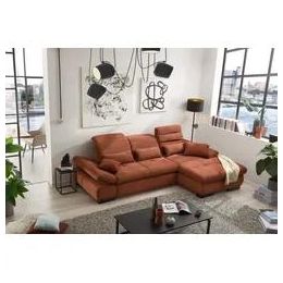 Ecksofa SET ONE BY Musterring "SO4100 V" Sofas Gr. B/H/T: 284cm x 80cm x 190cm, Breitcord, Recamiere rechts, mit Kopfteilverstellung-Federkern-ohne Armteilverstellung-ohne Bettfunktion-ohne Bettkasten-ohne Nierenkissen-Federkern-Federkern-Wellenunterfederung, rosegold (kupfer) mit verstellbaren Kopfteilen, wahlweise Funktionen, Cord-Bezug