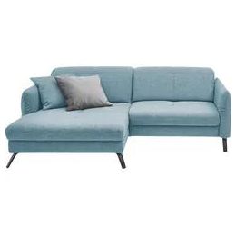 Ecksofa SET ONE BY Musterring "SO 4400 V" Sofas Gr. B/H/T: 259cm x 84cm x 167cm, Struktur weich AMSTERDAM, Recamiere links, mit Armteilverstellung-ohne Kopfteilverstellung-ohne Sitting-Bett motorisch, blau (eisblau) wahlweise mit motorischer Bettfunktion & Kopfverstellung, Fuß schwarz