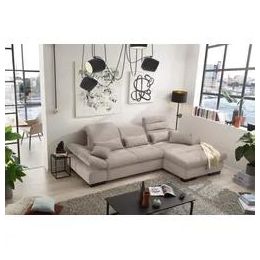 Ecksofa SET ONE BY Musterring "SO4100 V" Sofas Gr. B/H/T: 284cm x 80cm x 190cm, Breitcord, Recamiere rechts, mit Kopfteilverstellung-mit Schwenkrücken-mit Armteilverstellung-mit Nierenkissen-PUR-Schaumstoff-mit Nierenkissen-PUR-Schaumstoff-PUR-Schaumstoff-Wellenunterfederung, grau (taupe) mit verstellbaren Kopfteilen, wahlweise Funktionen, Cord-Bezug