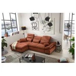 Ecksofa SET ONE BY Musterring "SO4100 V" Sofas Gr. B/H/T: 284cm x 80cm x 190cm, Breitcord, Recamiere links, mit Kopfteilverstellung-mit Schwenkrücken-mit Armteilverstellung-mit Nierenkissen-PUR-Schaumstoff-mit Nierenkissen-PUR-Schaumstoff-PUR-Schaumstoff-Wellenunterfederung, rosegold (kupfer) mit verstellbaren Kopfteilen, wahlweise Funktionen, Cord-Bezug