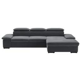 Sit & More Ecksofa SIT & MORE "Alcudia L-Form" Sofas Gr. B/H/T: 286cm x 73cm x 174cm, Soft clean, Recamiere rechts, mit Kopfteilverstellung-mit Armteilverstellung-mit Bettfunktion, grau (dunkelgrau) wahlweise mit Bettfunktion