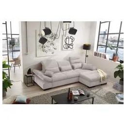 Ecksofa SET ONE BY Musterring "SO4100 V" Sofas Gr. B/H/T: 284cm x 80cm x 190cm, Breitcord, Recamiere rechts, mit Kopfteilverstellung-mit Nierenkissen-PUR-Schaumstoff-ohne Bettfunktion-ohne Bettkasten-mit Nierenkissen-PUR-Schaumstoff-PUR-Schaumstoff-Wellenunterfederung, grau (hellgrau) mit verstellbaren Kopfteilen, wahlweise Funktionen, Cord-Bezug