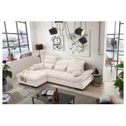 Ecksofa SET ONE BY Musterring "SO4100 V" Sofas Gr. B/H/T: 284cm x 80cm x 190cm, Breitcord, Recamiere links, mit Kopfteilverstellung-mit Nierenkissen-PUR-Schaumstoff-ohne Bettfunktion-ohne Bettkasten-mit Nierenkissen-PUR-Schaumstoff-PUR-Schaumstoff-Wellenunterfederung, weiß mit verstellbaren Kopfteilen, wahlweise Funktionen, Cord-Bezug