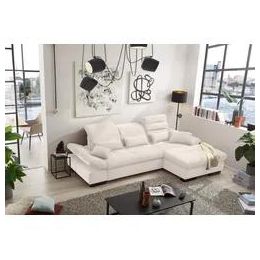 Ecksofa SET ONE BY Musterring "SO4100 V" Sofas Gr. B/H/T: 284cm x 80cm x 190cm, Breitcord, Recamiere rechts, mit Kopfteilverstellung-mit Schwenkrücken-mit Armteilverstellung-PUR-Schaumstoff-ohne Bettkasten-ohne Nierenkissen-PUR-Schaumstoff-PUR-Schaumstoff-Wellenunterfederung, weiß mit verstellbaren Kopfteilen, wahlweise Funktionen, Cord-Bezug