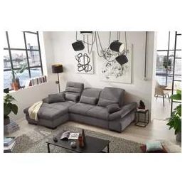 Ecksofa SET ONE BY Musterring "SO4100 V" Sofas Gr. B/H/T: 284cm x 80cm x 190cm, Breitcord, Recamiere links, mit Kopfteilverstellung-mit Schwenkrücken-mit Armteilverstellung-Federkern-ohne Bettkasten-ohne Nierenkissen-Federkern-Federkern-Wellenunterfederung, grau mit verstellbaren Kopfteilen, wahlweise Funktionen, Cord-Bezug