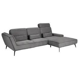 Ecksofa SET ONE BY Musterring "SO 4500, Füße schwarz matt, inkl Schwenkrückenfunktion, Cord, L-Form" Sofas Gr. B/H/T: 304cm x 90cm x 190cm, Feincord RABBIT, Recamiere rechts, mit Schwenkrückenfunktion-mit Armteilverstellung-mit Rückenneigung-mit Kopfstütze-mit Nierenkissen, grau (anthrazit) wahlweise mit KopfstützeArmteilverstellungRückenneigung