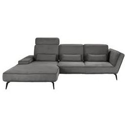 Ecksofa SET ONE BY Musterring "SO 4500, Füße schwarz matt, inkl Schwenkrückenfunktion, Cord, L-Form" Sofas Gr. B/H/T: 304cm x 90cm x 190cm, Feincord RABBIT, Recamiere links, mit Schwenkrückenfunktion-mit Kopfstütze-ohne Armteilverstellung-ohne Rückenneigung-mit Nierenkissen, grau (anthrazit) wahlweise mit KopfstützeArmteilverstellungRückenneigung