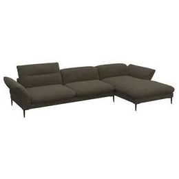 Ecksofa FLEXLUX "Salino, Funktionssofa mit Recamiere, Relaxsofa, Ecksofa" Sofas Gr. B/H/T: 340cm x 88cm x 182cm, Lederoptik, Recamiere rechts, braun (camel brown) Sofa mit Arm- und Kopfteil-Verstellungen, Kaltschaum & Stahl-Wellen