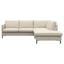 Ecksofa FLEXLUX "Fiore, L-Form" Sofas Gr. B/H/T: 234cm x 85cm x 225cm, Echtleder, Ottomane rechts, weiß (warm weiß) schmale Armlehnen, Füße Aluschwarz, BT 234225cm, Kaltschaum im Sitz