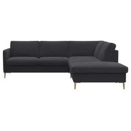 Ecksofa FLEXLUX "Fiore, L-Form, super bequem durch Kaltschaum im Sitz" Sofas Gr. B/H/T: 234cm x 85cm x 225cm, Lederoptik, Ottomane rechts, schwarz (gorilla blac) schmale Armlehnen, Füße AluEiche, BT 234225 cm