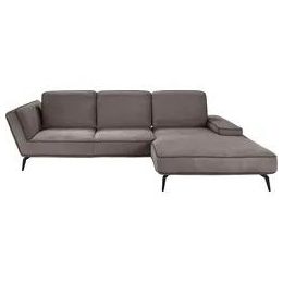 Ecksofa SET ONE BY Musterring "SO 4500, Füße schwarz matt, inkl Schwenkrückenfunktion, Cord, L-Form" Sofas Gr. B/H/T: 304cm x 90cm x 190cm, Feincord RABBIT, Recamiere rechts, mit Schwenkrückenfunktion-mit Armteilverstellung-mit Rückenneigung-ohne Kopfstütze-mit Nierenkissen, grau (taupe) wahlweise mit KopfstützeArmteilverstellungRückenneigung