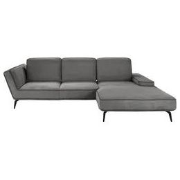 Ecksofa SET ONE BY Musterring "SO 4500, Füße schwarz matt, inkl Schwenkrückenfunktion, Cord, L-Form" Sofas Gr. B/H/T: 304cm x 90cm x 190cm, Feincord RABBIT, Recamiere rechts, mit Schwenkrückenfunktion-ohne Armteilverstellung-ohne Rückenneigung-ohne Kopfstütze-mit Nierenkissen, grau (anthrazit) wahlweise mit KopfstützeArmteilverstellungRückenneigung