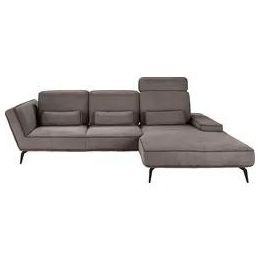 Ecksofa SET ONE BY Musterring "SO 4500, Füße schwarz matt, inkl Schwenkrückenfunktion, Cord, L-Form" Sofas Gr. B/H/T: 304cm x 90cm x 190cm, Feincord RABBIT, Recamiere rechts, mit Schwenkrückenfunktion-mit Armteilverstellung-mit Rückenneigung-mit Kopfstütze-mit Nierenkissen, grau (taupe) wahlweise mit KopfstützeArmteilverstellungRückenneigung