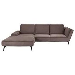 Ecksofa SET ONE BY Musterring "SO 4500, Füße schwarz matt, inkl Schwenkrückenfunktion, Cord, L-Form" Sofas Gr. B/H/T: 304cm x 90cm x 190cm, Feincord RABBIT, Recamiere links, mit Schwenkrückenfunktion-ohne Armteilverstellung-ohne Rückenneigung-ohne Kopfstütze-mit Nierenkissen, grau (taupe) wahlweise mit KopfstützeArmteilverstellungRückenneigung