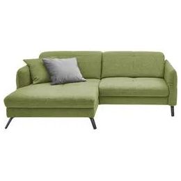 Ecksofa SET ONE BY Musterring "SO 4400 V" Sofas Gr. B/H/T: 259cm x 84cm x 167cm, Struktur weich AMSTERDAM, Recamiere links, mit Armteilverstellung-ohne Kopfteilverstellung-ohne Sitting-Bett motorisch, grün (olive) wahlweise mit motorischer Bettfunktion & Kopfverstellung, Fuß schwarz