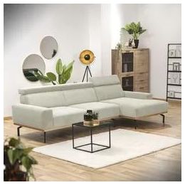 Ecksofa Max Winzer "Designsofa hoher Sitzkomfort durch verstellbare Kopfteile, Cord Bezug" Sofas Gr. Longchair rechts, beige (creme) umlaufender Echtholzsockelrahmen, feste Polsterung