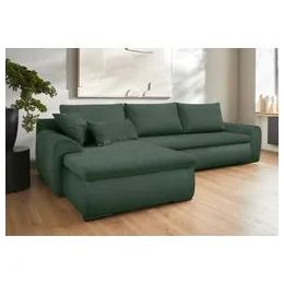 Ecksofa Home Affaire "Win L-Form" Sofas Gr. B/H/T: 285cm x 85cm x 176cm, Cord-Samtvelours, Recamiere beidseitig montierbar, Mit Bettfunktion und Bettkasten, grün (dunkelgrün) wahlweise mit Bettfunktion und Bettkasten