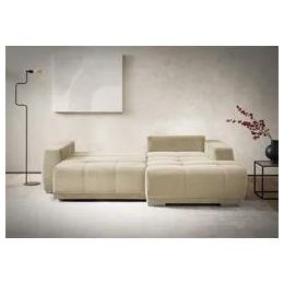 Ecksofa Inosign "Bolero L-Form" Sofas Gr. B/H/T: 241cm x 66cm x 165cm, Chenille-Struktur, Recamiere rechts, mit Bettfunktion, beige (nature) mit edler Steppung, wahlweise Schlaffunktion & Bettkasten