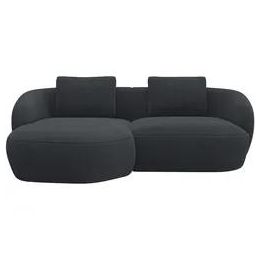 Wohnlandschaft FLEXLUX "Torino, rund, L-Form, Sofa-Ecke mit Recamiere, Longchair-Sofa" Sofas Gr. B/H/T: 217cm x 85cm x 146cm, Lederoptik, Chaiselongue links, schwarz (gorilla black) Modernes, organisches Sofa-Design, Kaltschaum, Wellenunterfederung