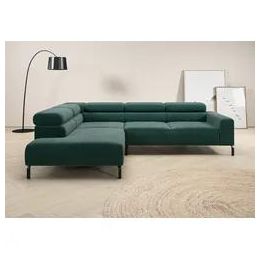 Ecksofa Places of Style "Antonelli, L-Form, incl. Kopfteilverstellung, Breite 276 cm" Sofas Gr. B/H/T: 276cm x 71cm x 219cm, Cord, Recamiere links, ohne Sitztiefenverstellung, grün wahlweise elektrische Sitztiefenverstellung