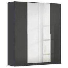 Drehtürenschrank Rauch "Kleiderschrank Schrank Garderobe AGORDO mit Dekor- oder Hochglanzfront" Schränke Gr. B/H/T: 181 cm x 210 cm x 54 cm, 4 St., grau (graumetallic, effektgrau hochglanz) durchdachte Innenausstattung, in 6 Breiten und 2 Höhen MADE IN GERMANY