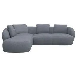 Ecksofa FLEXLUX "Torino, rund, L-Form, Sofa-Ecke mit Ottomane" Sofas Gr. B/H/T: 265cm x 85cm x 237cm, Boucle, lange Ottomane links, blau (navy blue) Modernes, organisches Sofa-Design, Kaltschaum, Wellenunterfederung