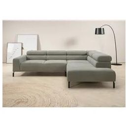 Ecksofa Places of Style "Antonelli, L-Form, incl. Kopfteilverstellung, Breite 276 cm" Sofas Gr. B/H/T: 276cm x 71cm x 219cm, Cord, Recamiere rechts, ohne Sitztiefenverstellung, grau (stone) wahlweise elektrische Sitztiefenverstellung