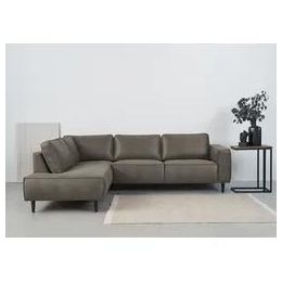 Ecksofa Places of Style "Fumone, Lederoptik oder Soft-Touch Chenille" Sofas Gr. B/H/T: 260cm x 83cm x 200cm, Kunstleder, Ottomane links, grau Breite 260, mit schwarzen Massivholzfüßen