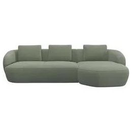 Wohnlandschaft FLEXLUX "Torino, rund, L-Form, Sofa-Ecke mit Recamiere, Longchair-Sofa" Sofas Gr. B/H/T: 276cm x 85cm x 146cm, Chenille-Struktur, Chaiselongue rechts, grün (olive) Modernes, organisches Sofa-Design, Kaltschaum, Wellenunterfederung