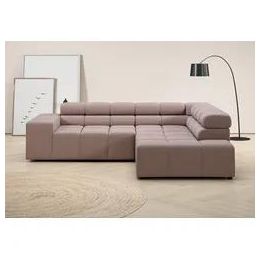 Ecksofa Inosign "Ancona, incl. Kopfteilverstellung + 3 Zierkissen L-Form" Sofas Gr. B/H/T: 249cm x 70cm x 215cm, Cord, Recamiere rechts, ohne Sitztiefenverstellung, rosa (rosé) wahlweise motorische Sitztiefenverstellung, BT(H: 24921570 cm