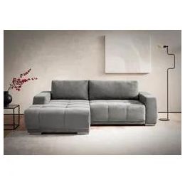 Ecksofa Inosign "Bolero L-Form" Sofas Gr. B/H/T: 241cm x 66cm x 165cm, Chenille-Struktur, Recamiere links, mit Bettfunktion, grau (stone) mit edler Steppung, wahlweise Schlaffunktion & Bettkasten