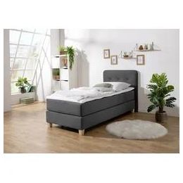 Boxspringbett Home Affaire "Fargo", grau (anthrazit), B:103cm L:207cm, Struktur fein (100% Polyester), Samtstoff (100% Polyester), Komplettbetten, inkl. Topper, in 3 Matratzenarten, in Samt- oder Strukturstoff