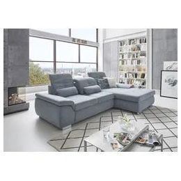 Ecksofa DIE PLANBAR "MP-IN16037 L-Form" Sofas Gr. B/H/T: 289cm x 85cm x 195cm, Chenille, Ottomane rechts, Sitztiefenverstellung-Kopfteilverstellung, blau (ice) mit Sitztiefenverstellung & Zierkissen, Federkern