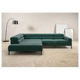 Ecksofa Places of Style "Antonelli, L-Form, incl. Kopfteilverstellung, Breite 312 cm" Sofas Gr. B/H/T: 312cm x 71cm x 219cm, Cord, Recamiere links, elektrisch verstellbar, grün wahlweise elektrische Sitztiefenverstellung