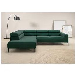 Ecksofa Places of Style "Antonelli, L-Form, incl. Kopfteilverstellung, Breite 276 cm" Sofas Gr. B/H/T: 276cm x 71cm x 219cm, Feincord, Recamiere links, mit Sitztiefenverstellung, grün wahlweise elektrische Sitztiefenverstellung