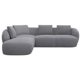 Ecksofa FLEXLUX "Torino, rund, L-Form, Sofa-Ecke mit Ottomane" Sofas Gr. B/H/T: 265cm x 85cm x 237cm, Chenille-Struktur, lange Ottomane links, grau (steel) Modernes, organisches Sofa-Design, Kaltschaum, Wellenunterfederung