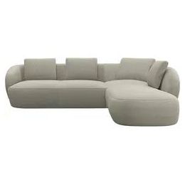 Ecksofa FLEXLUX "Torino, rund, L-Form, Sofa-Ecke mit Ottomane" Sofas Gr. B/H/T: 265cm x 85cm x 237cm, Chenille-Struktur, lange Ottomane rechts, beige (natural) Modernes, organisches Sofa-Design, Kaltschaum, Wellenunterfederung