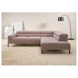 Ecksofa Places of Style "Antonelli, L-Form, incl. Kopfteilverstellung, Breite 276 cm" Sofas Gr. B/H/T: 276cm x 71cm x 219cm, Cord, Recamiere rechts, mit Sitztiefenverstellung, rosa (rosé) wahlweise elektrische Sitztiefenverstellung