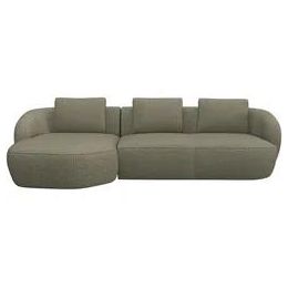 Wohnlandschaft FLEXLUX "Torino, rund, L-Form, Sofa-Ecke mit Recamiere, Longchair-Sofa" Sofas Gr. B/H/T: 276cm x 85cm x 146cm, Boucle, Chaiselongue links, grün (fall green) Modernes, organisches Sofa-Design, Kaltschaum, Wellenunterfederung