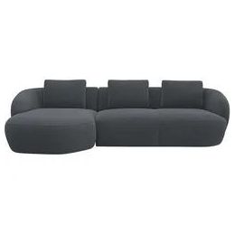 Wohnlandschaft FLEXLUX "Torino, rund, L-Form, Sofa-Ecke mit Recamiere, Longchair-Sofa" Sofas Gr. B/H/T: 276cm x 85cm x 146cm, Chenille-Struktur, Chaiselongue links, grau (anthrazit) Modernes, organisches Sofa-Design, Kaltschaum, Wellenunterfederung